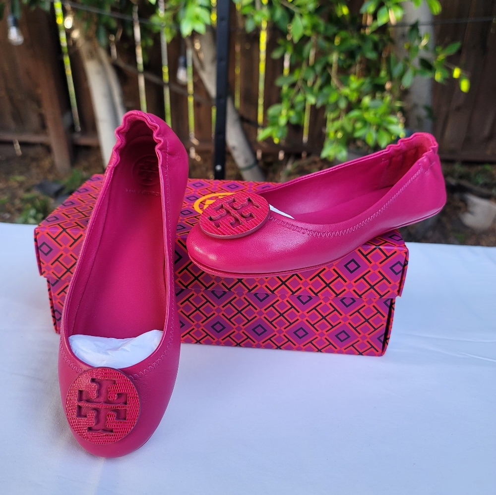 Tory Burch Dark Azalea Minnie Travel Ballet With Logo… - Gem